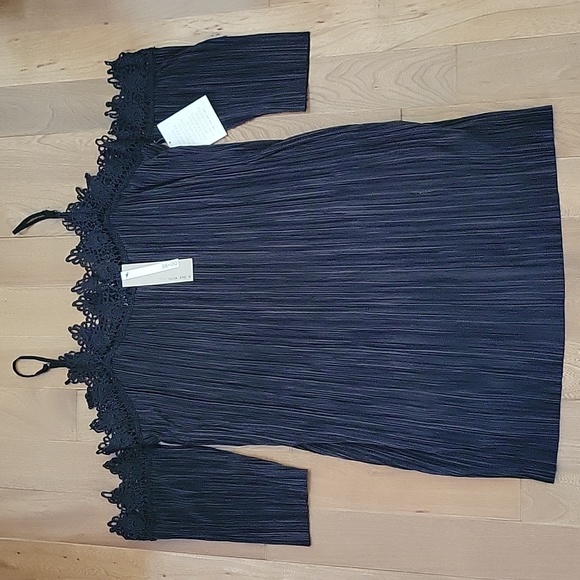 DO+BE | Dresses | Nwt Dobe Pleated Cold Shoulder Dress Raw Edge Lace ...